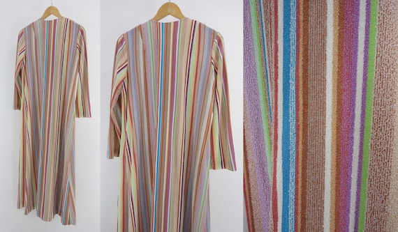 Vintage 70s Striped Terry Cloth House Dress 1970s St … - Gem
