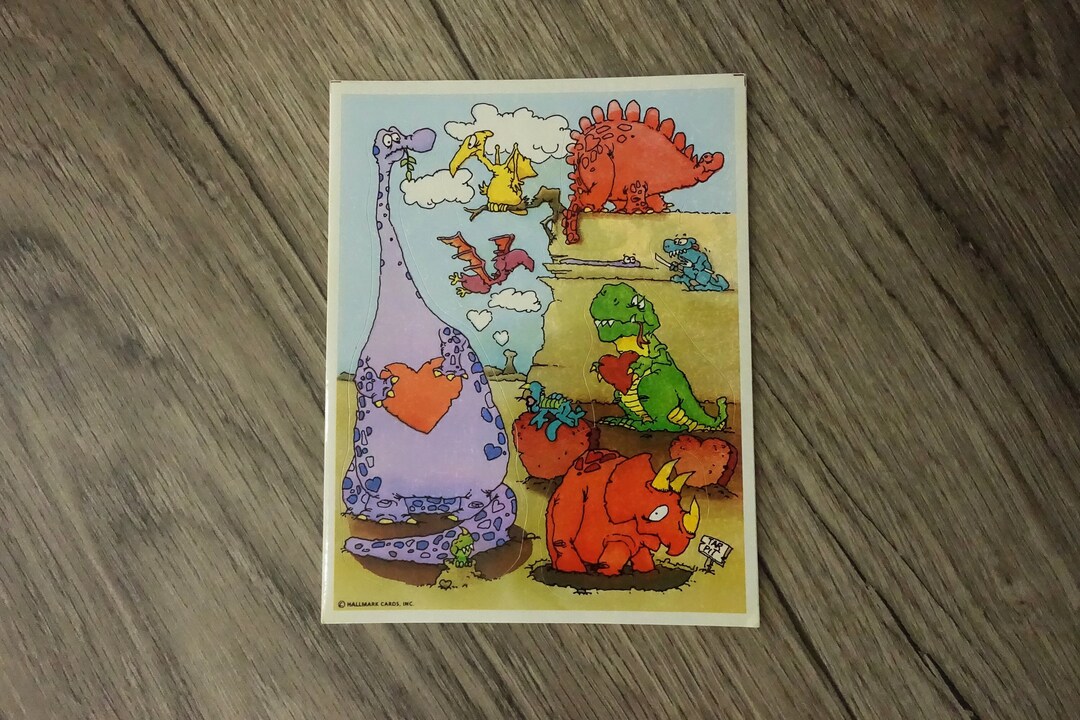 Vintage 80s Hallmark Dinosaurs in Love Heart Valentines Decals 1980s ...