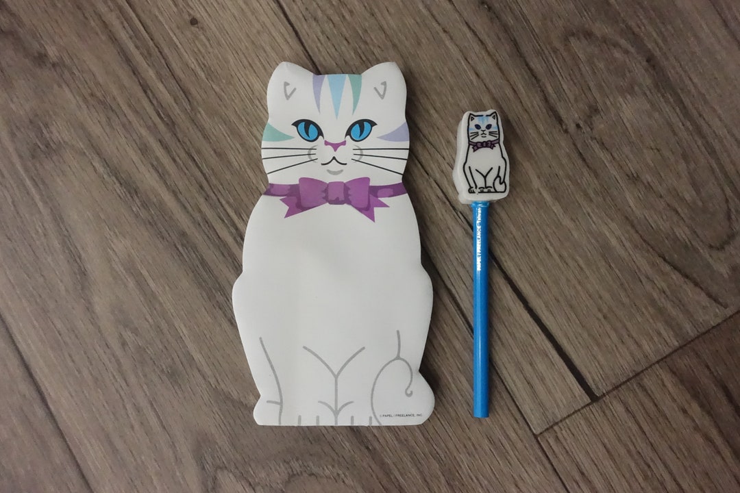 1980s 90s Cat Notepad Pencil and Eraser Set New Vintage Papel Freelance ...