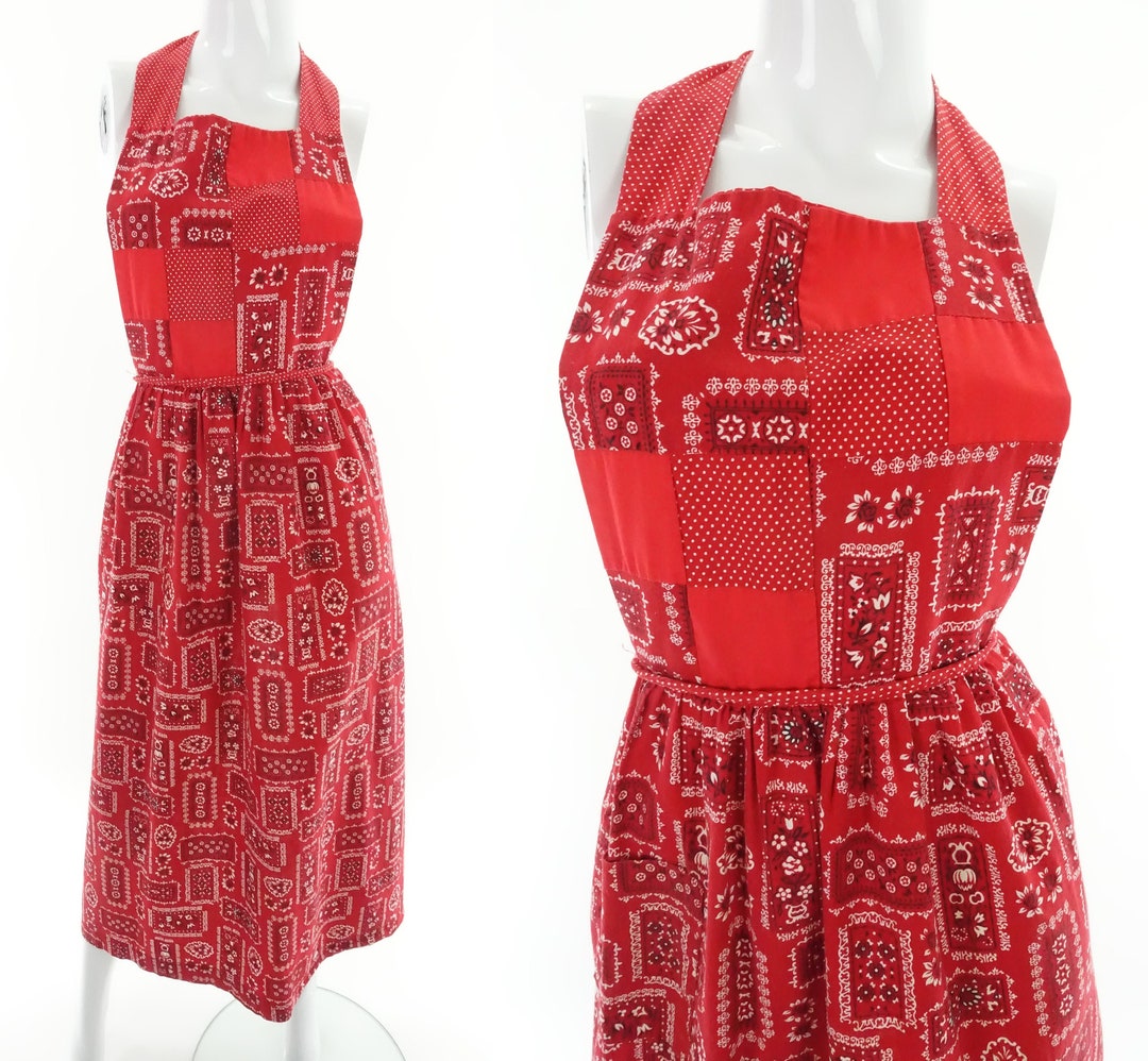 60s 70s Bandana Print Apron Pinafore - Etsy