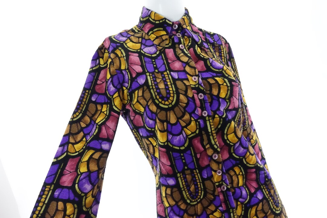 1960s 70s Stained Glass Print Shirt Vintage Pant-man Psychedelic Terry ...