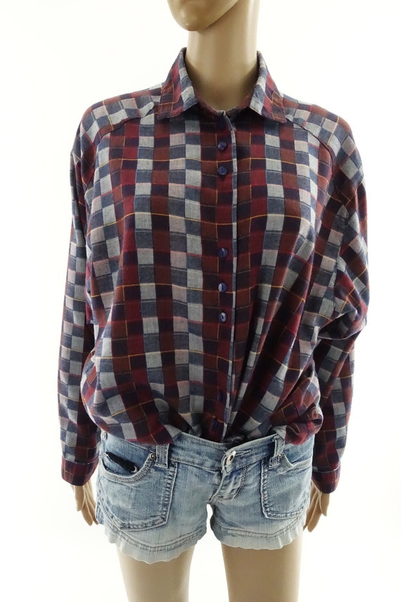1970s Checkered Shirt Vintage 70s Check Plaid Flannel… - Gem