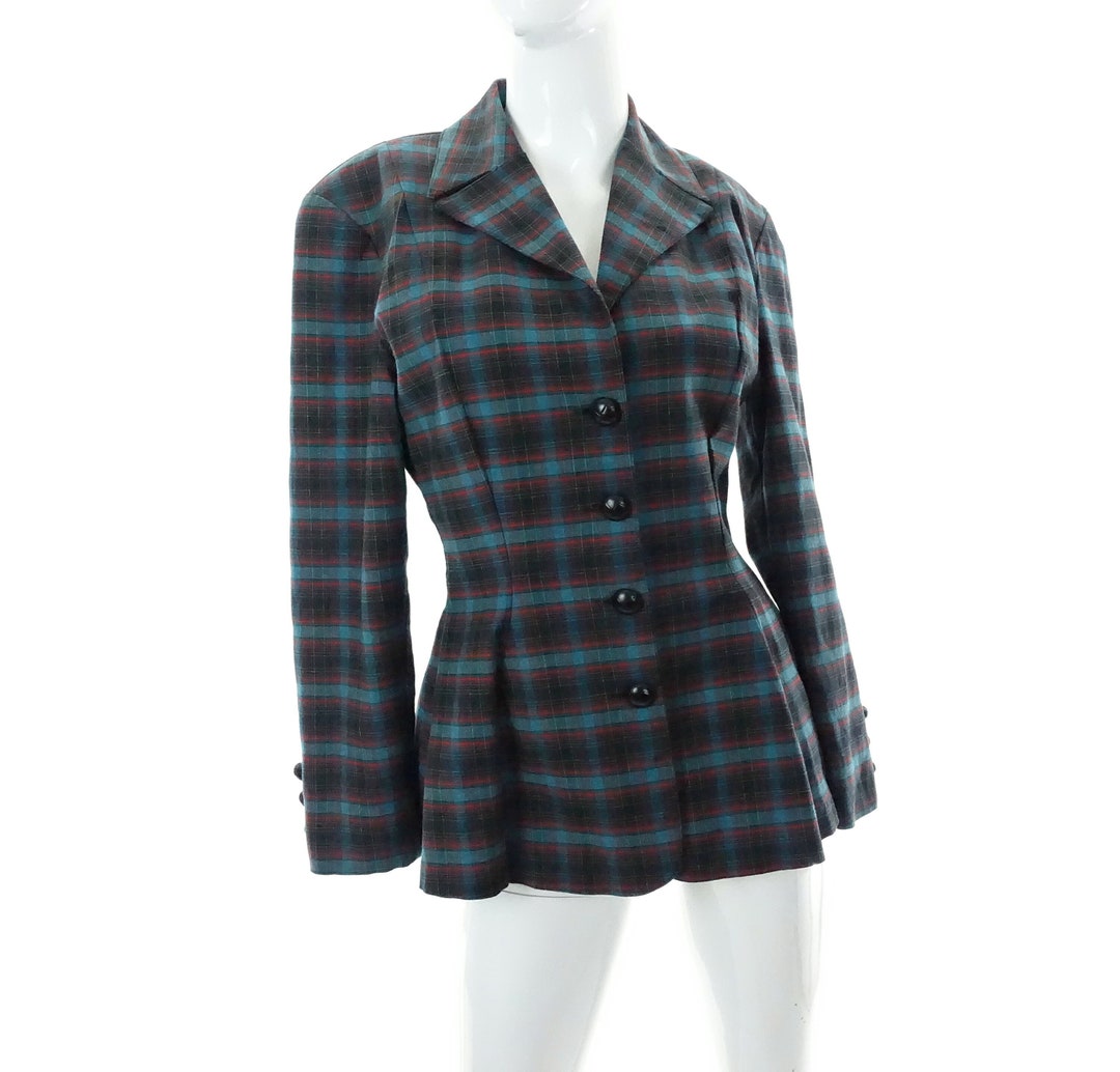 Vintage 90s Betsey Johnson Plaid Blazer Luxe Rayon Tartan Peplum Waist ...