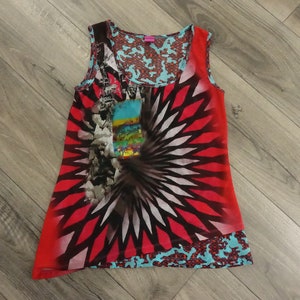 Vintage Save the Queen Top Mixed Print Sleeveless Shirt Colorful Mesh ...