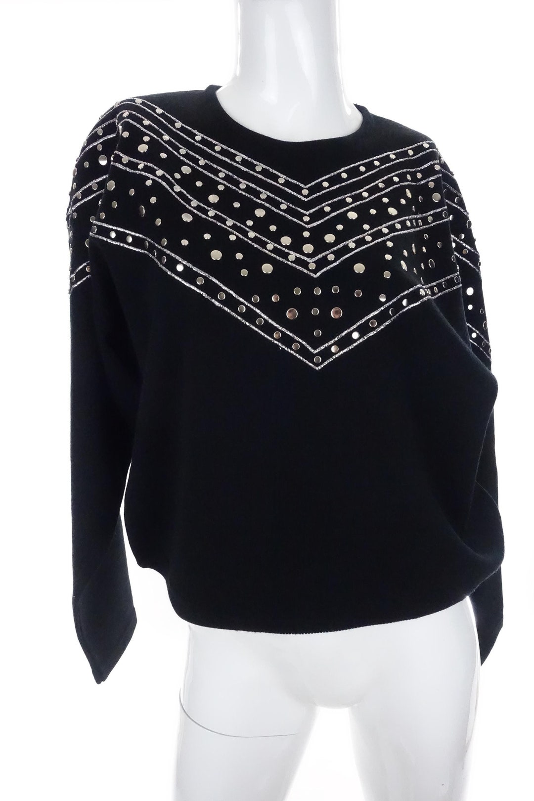 1980s 90s Black Sweater Silver Stud Embellishments New With Tags ...