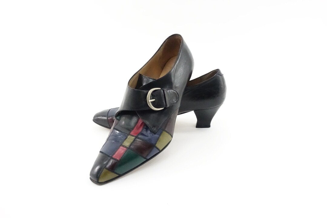 Vintage 90s Does 60s Mod Pilgrim Heels Calderone Italian Leather ...