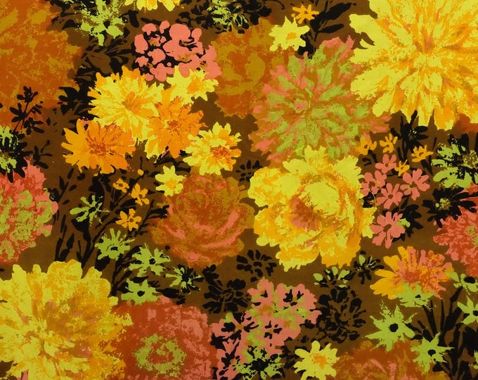1950s 60s Floral Fabric Mid Century Screen Print Decorating Material 3. ...
