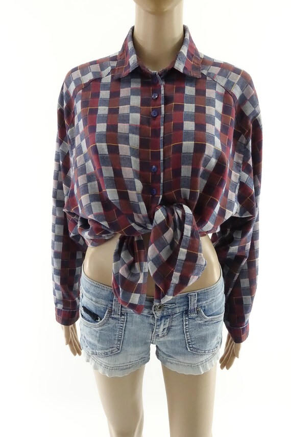 1970s Checkered Shirt Vintage 70s Check Plaid Flannel… - Gem