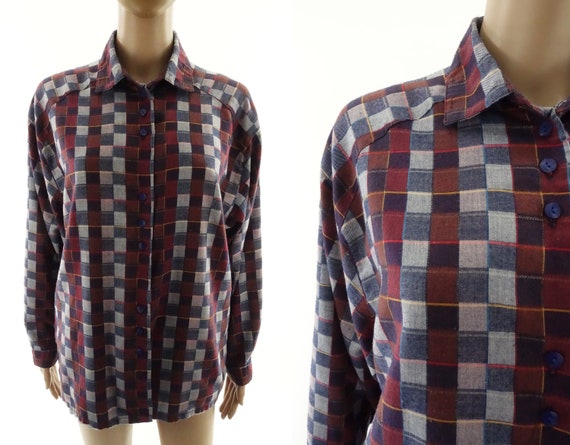 1970s Checkered Shirt Vintage 70s Check Plaid Flannel… - Gem
