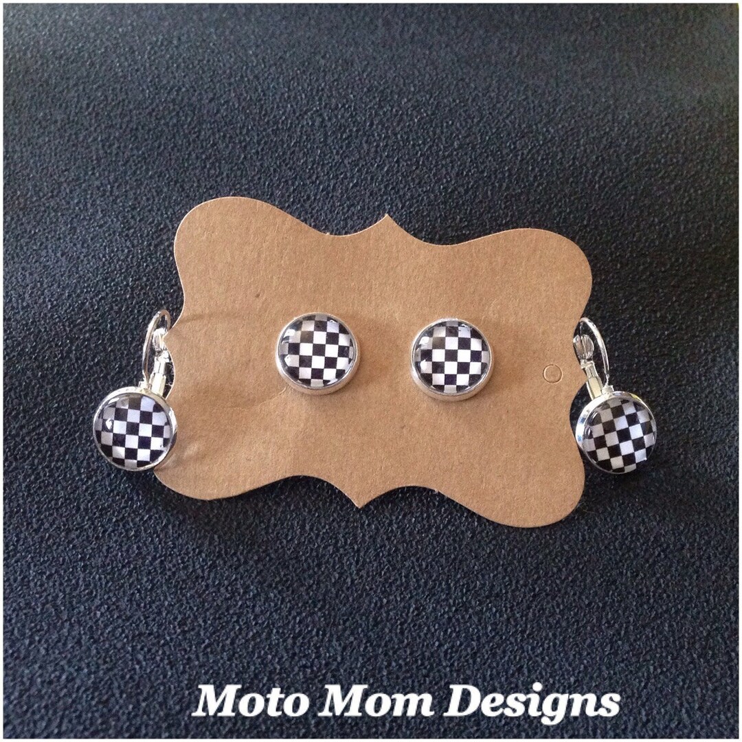 Checkered Flag Earrings, Moto Mom, Motocross, Stud Earrings, Gift for ...