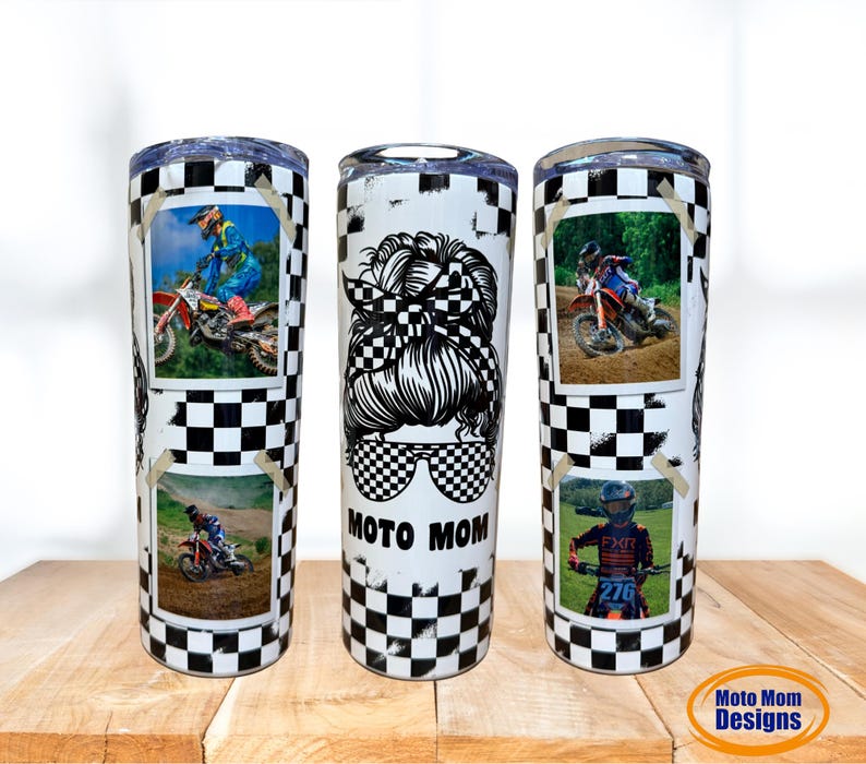 Moto Mom Checkered Tumbler: Custom Racing Photo Cup - Etsy