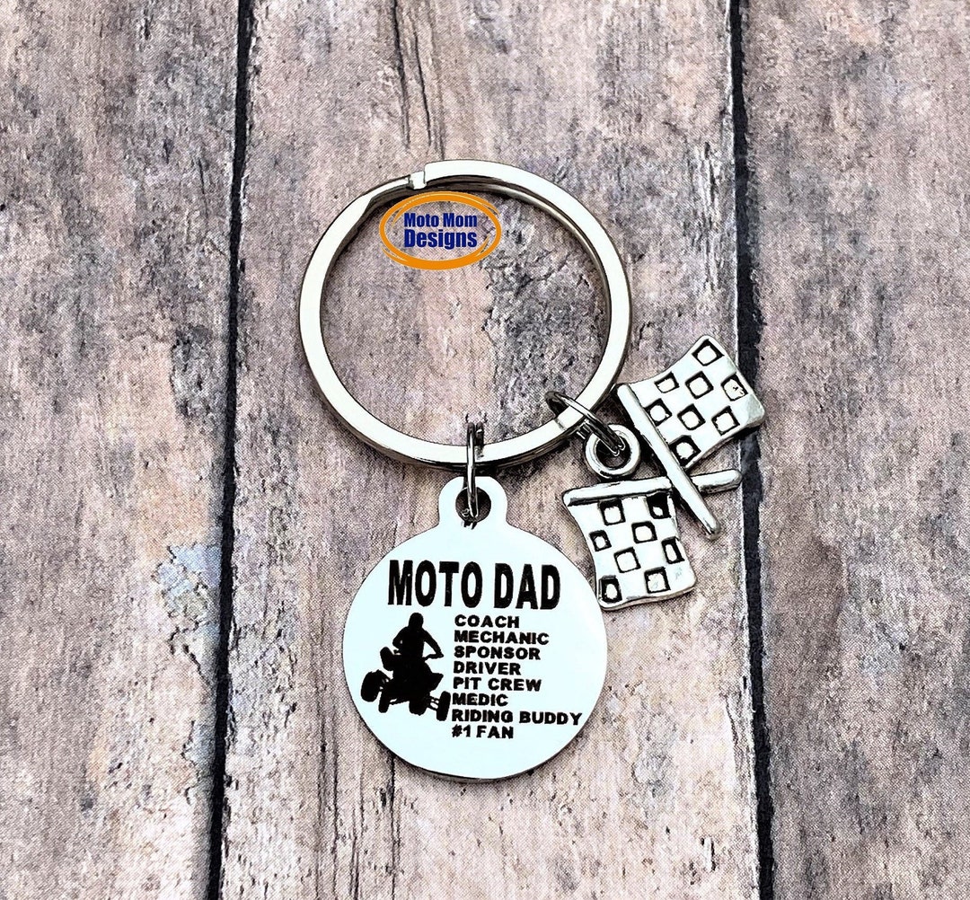 Motocross Dad Keychain: Stainless Steel Charm, Racing Flags - Etsy