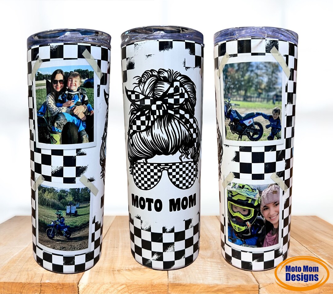 Moto Mom Checkered Tumbler: Custom Racing Photo Cup - Etsy