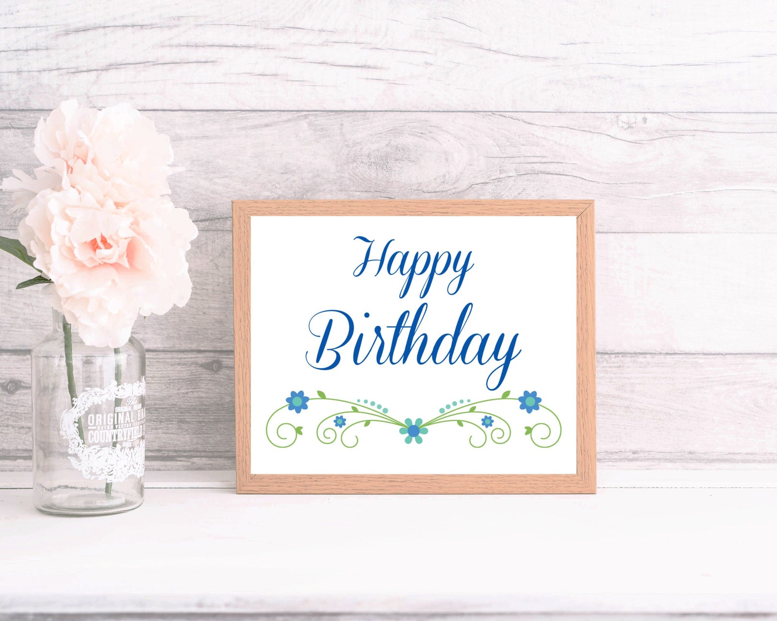 Happy Birthday Sign/happy Birthday Printable Blue Flowers/happy ...