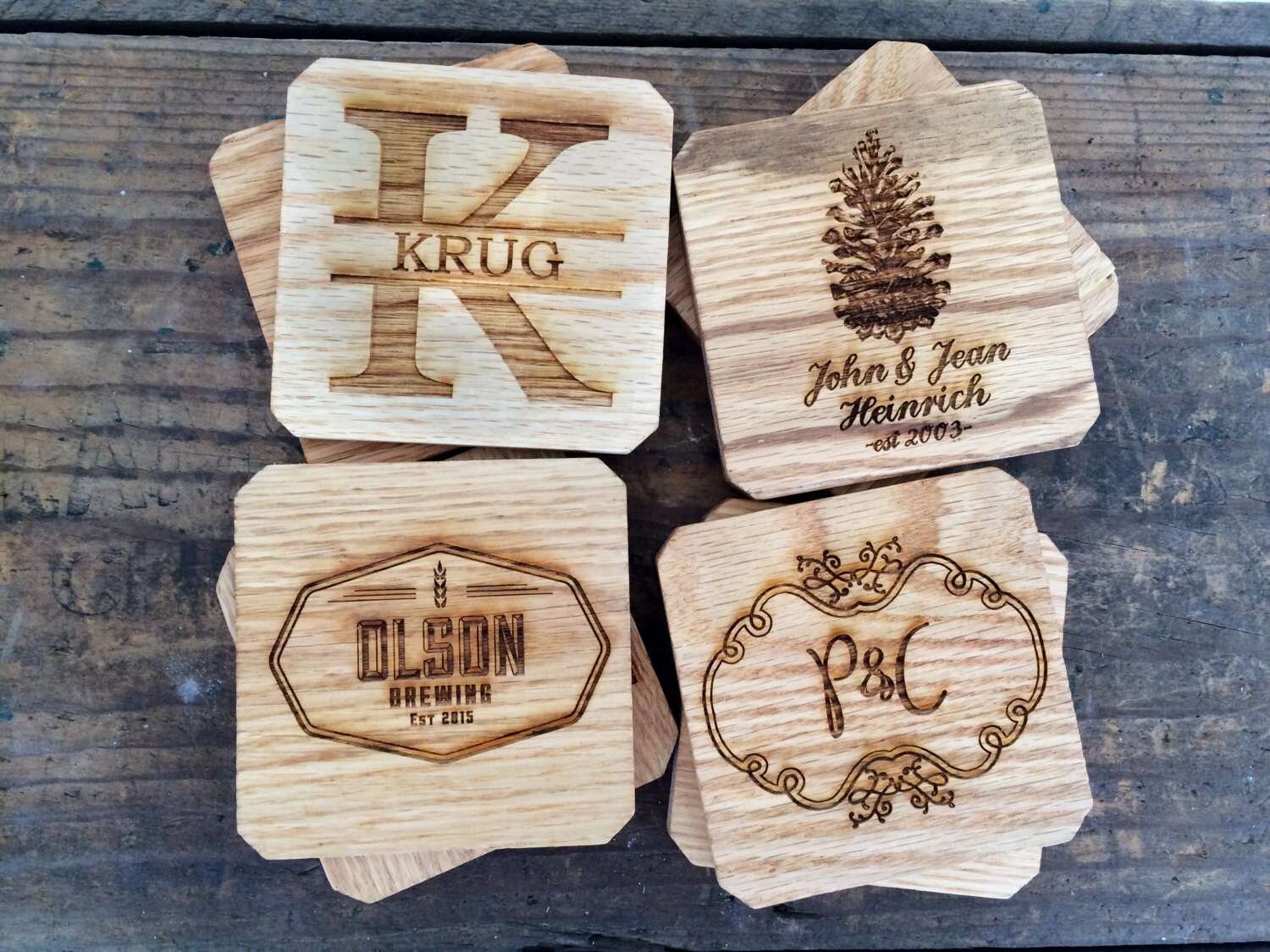 Branded Wooden Business Logo Coasters Set of 4 | Etsy