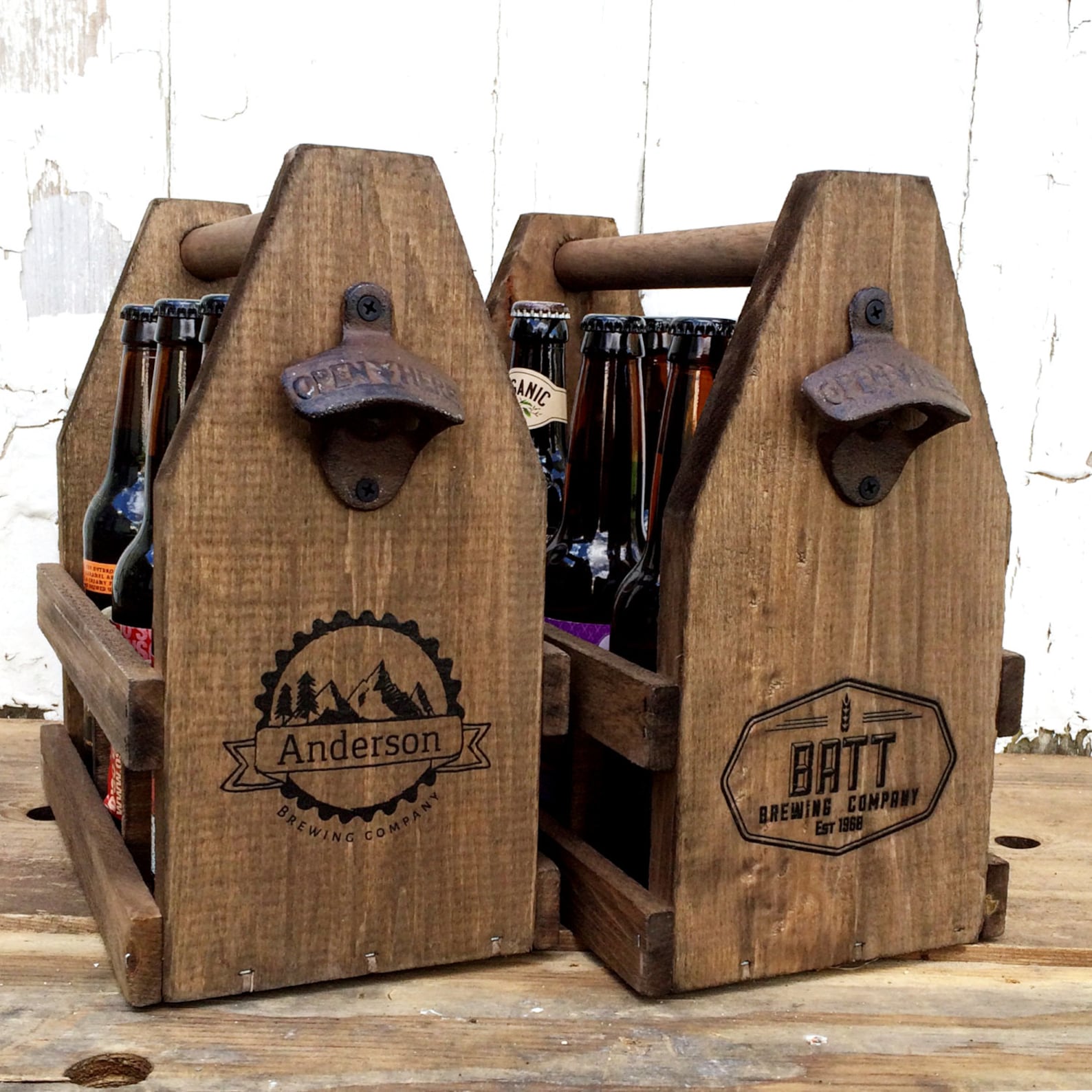 BBQ Rustic 12oz Six Pack Wooden Beer Caddy Tote With Bottle - Etsy Canada