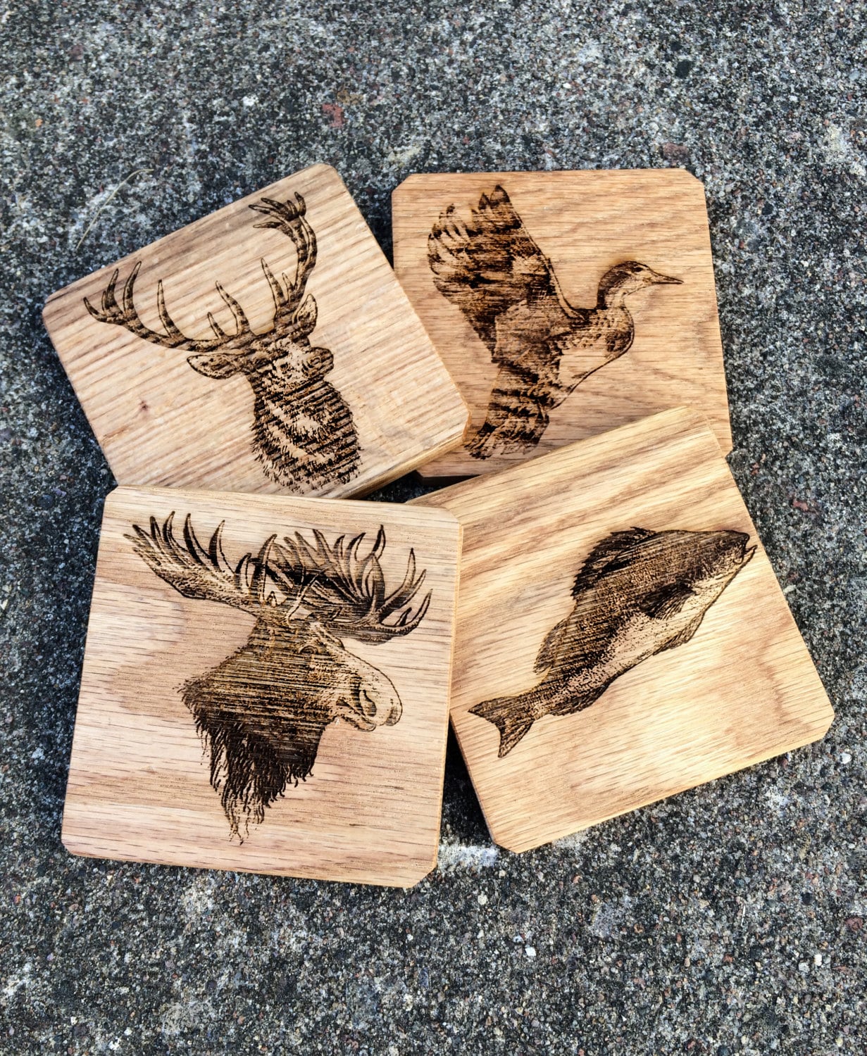 Wooden Hunting and Fishing Coasters - Etsy