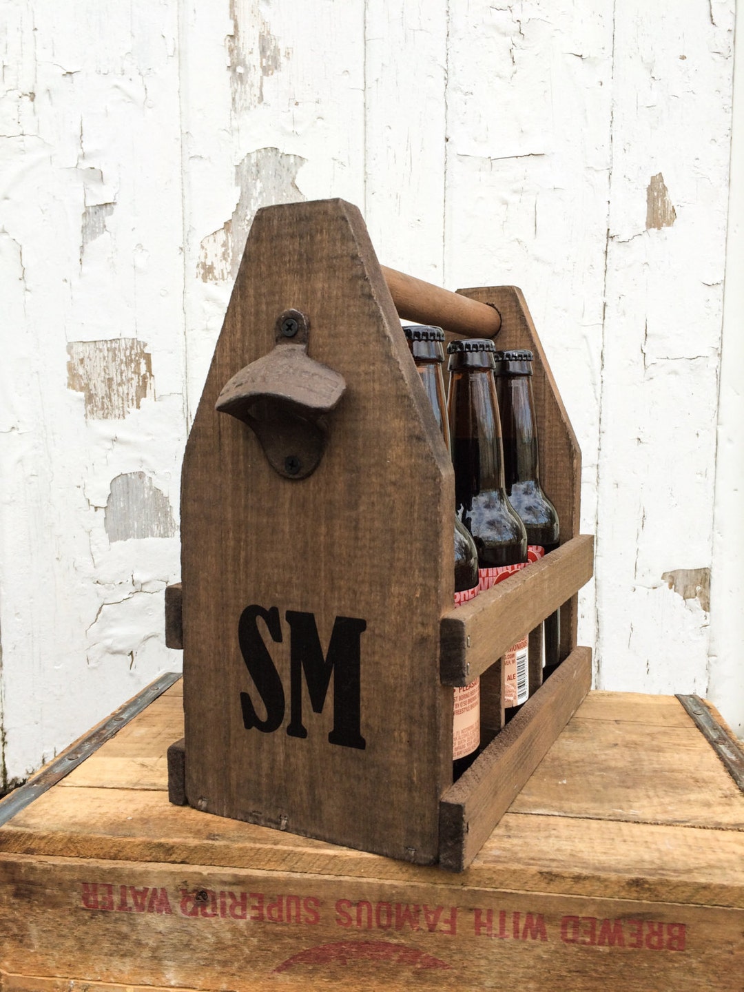 Personalized Initial Wooden 6 Pack Beer Tote for Craft Beer - Etsy