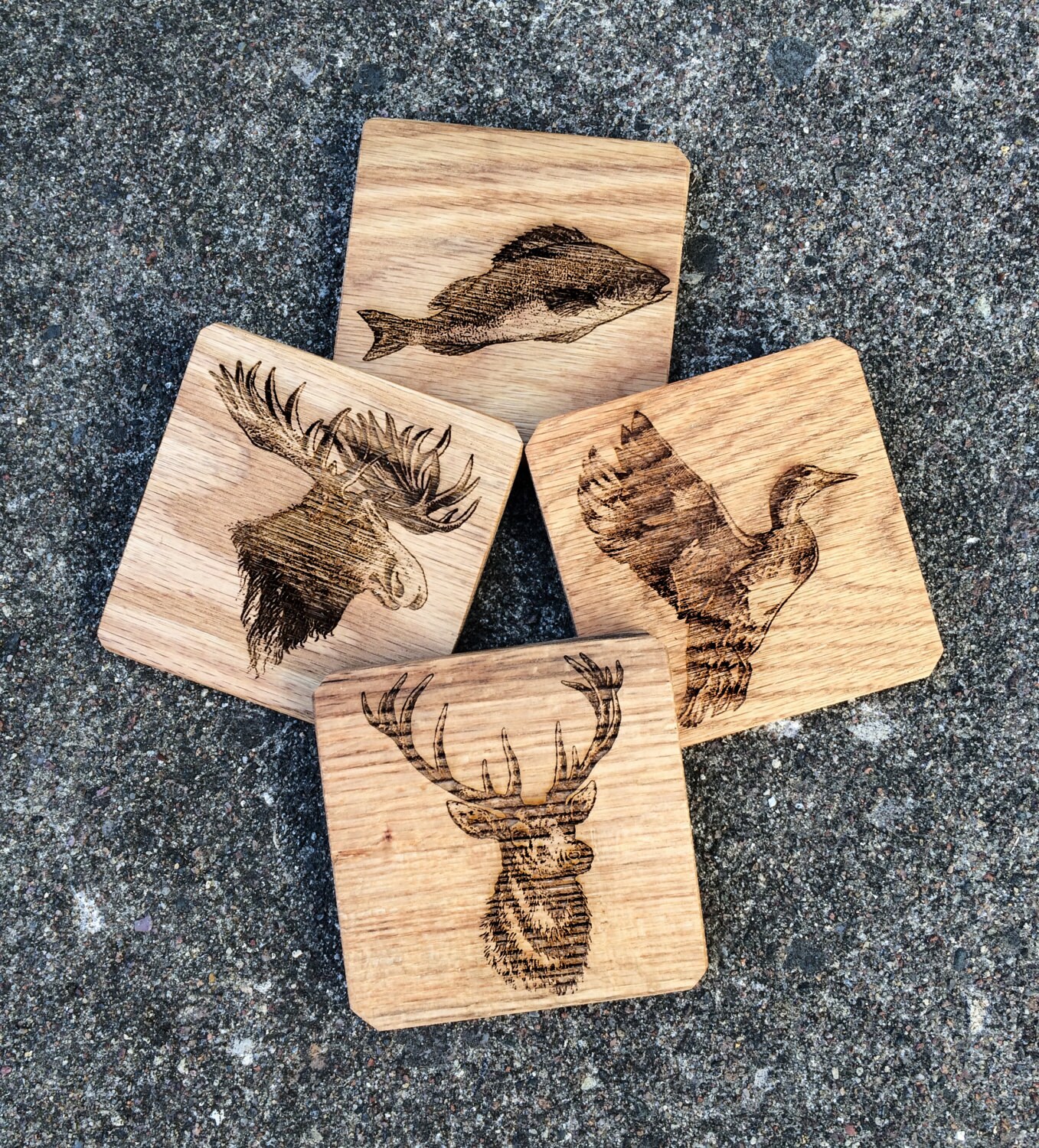Wooden Hunting and Fishing Coasters - Etsy
