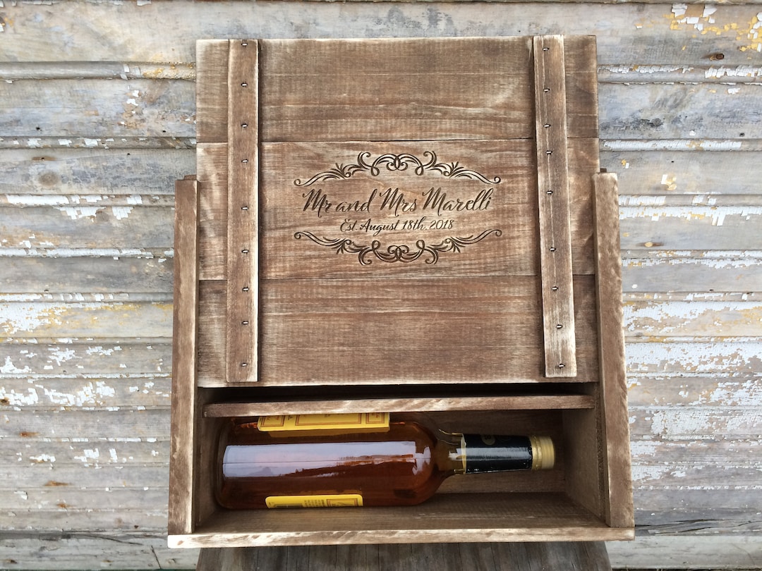 Three Bottle Wine Box With Dividers and Personalized Wedding or ...