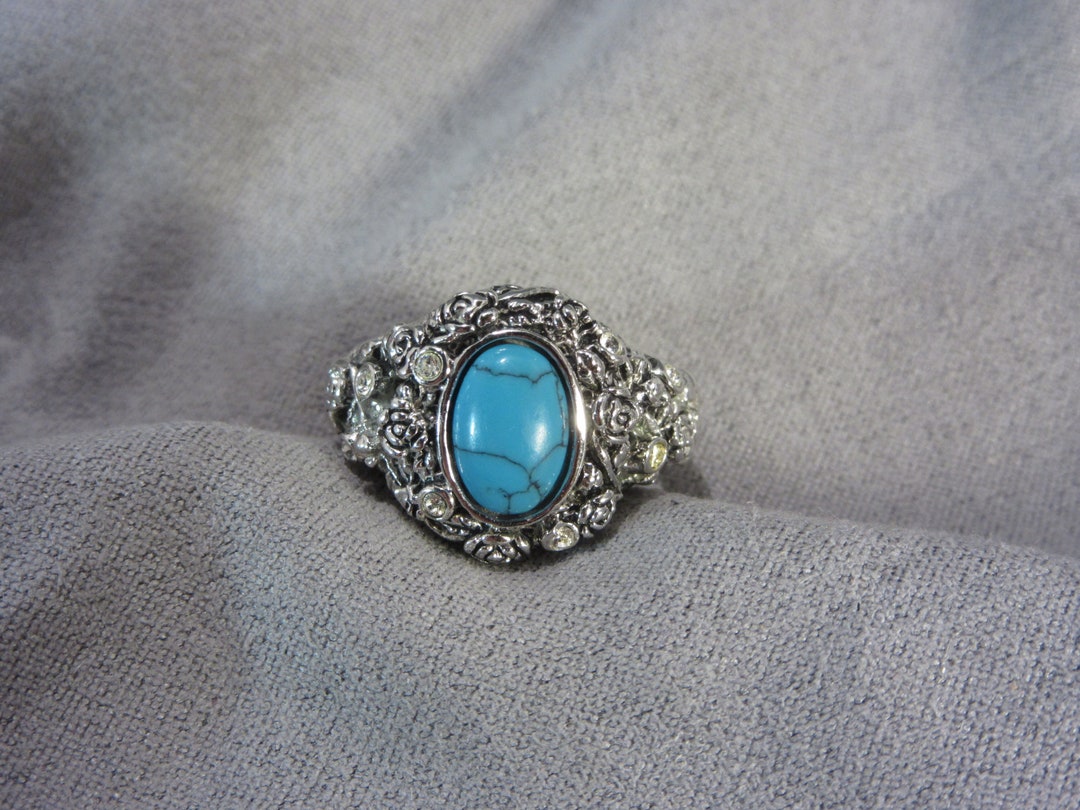 Vintage RSC Faux Turquoise Silvertone Ring - Etsy