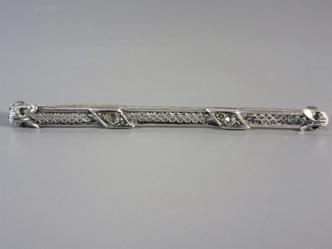 Antique Sterling Filigree Bar Pin Brooch, Snake Head - Etsy