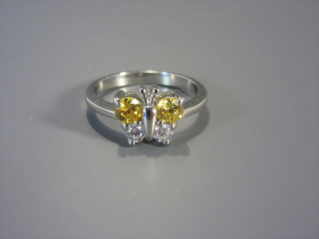 Yellow and Clear Crystal Butterfly Ring Size 7.5 - Etsy