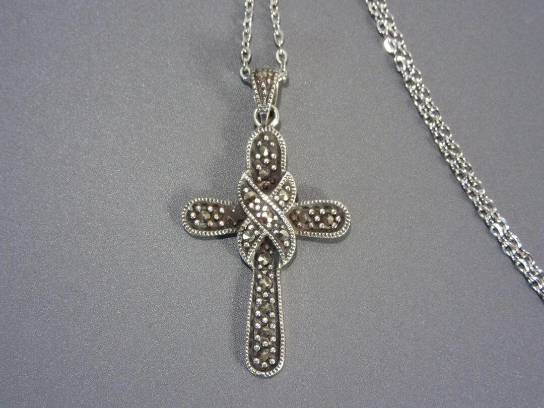 Vintage Sterling Marcasite Cross Necklace - Etsy