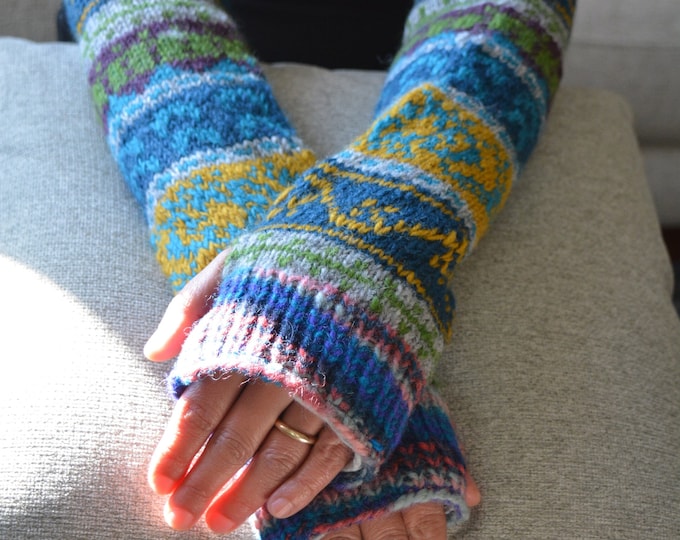 Long Fingerless Gloves. Beautiful Hand Knitted Texting Fingerless ...