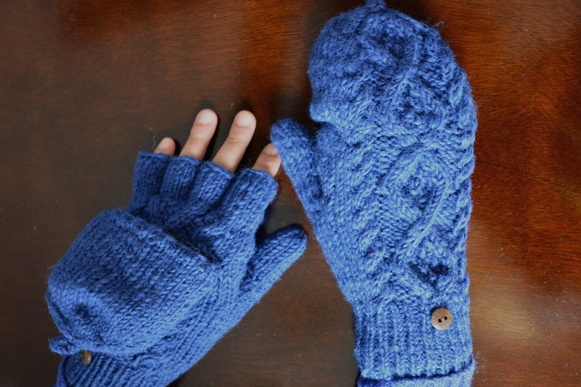Cable Knit Convertible Mitten Hand Knit Winter Gloves With - Etsy