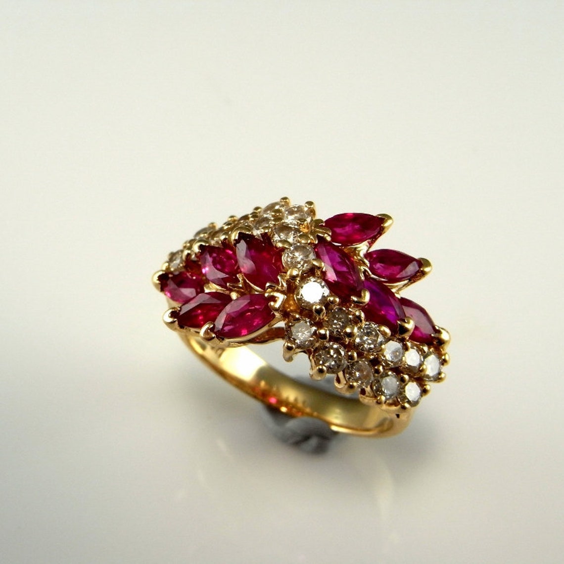 VIVID RED RUBY Ring 14K Red Ruby Diamond Ring Marquise Cut | Etsy