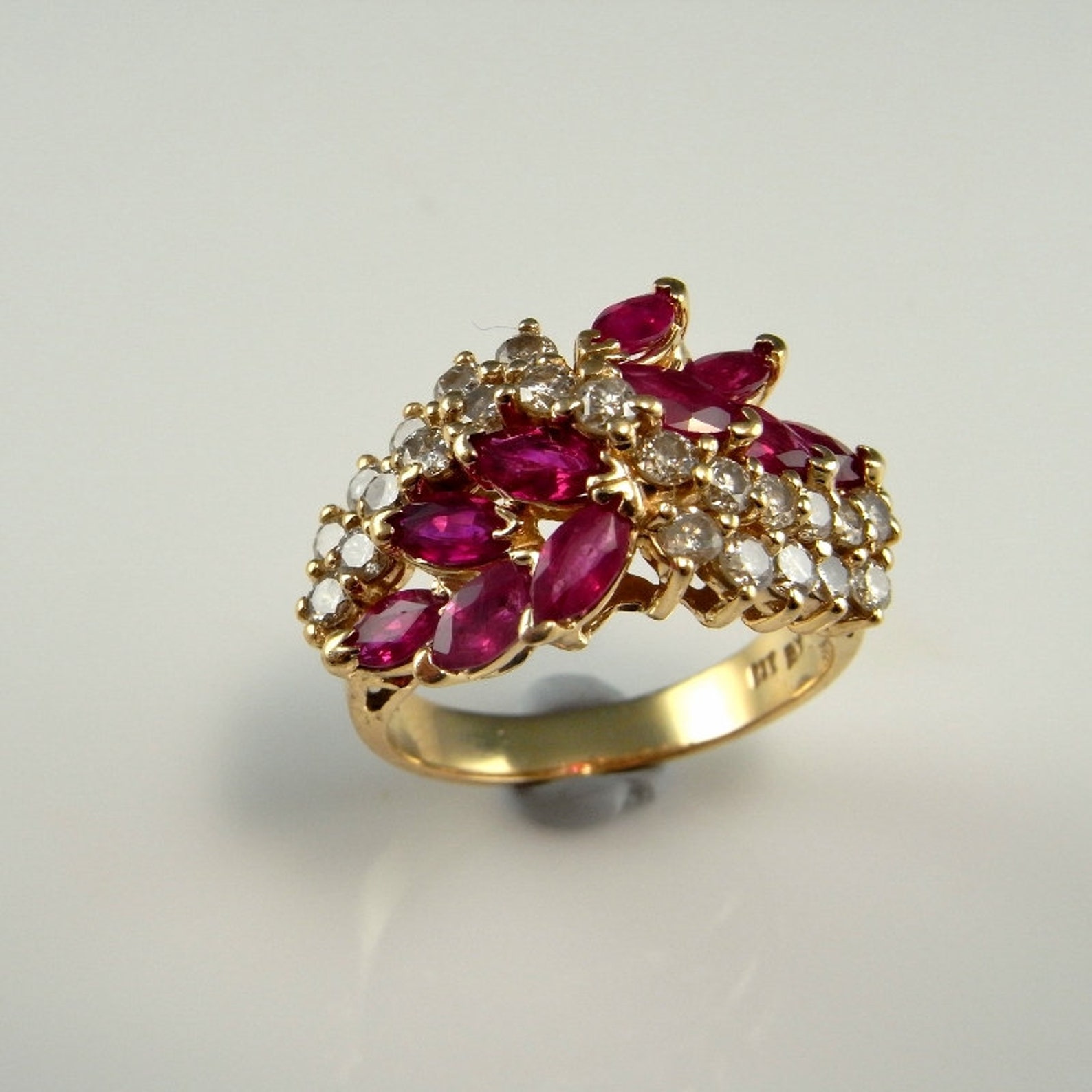 VIVID RED RUBY Ring 14K Red Ruby Diamond Ring Marquise Cut | Etsy