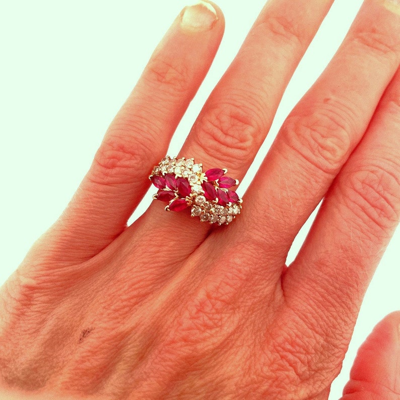 VIVID RED RUBY Ring 14K Red Ruby Diamond Ring Marquise Cut - Etsy