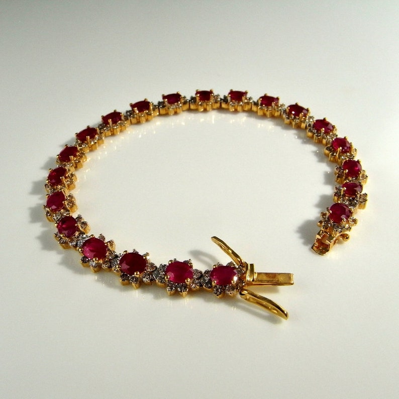 Red Ruby Diamond Tennis Bracelet 18k 18kt 750 Yellow Gold Etsy