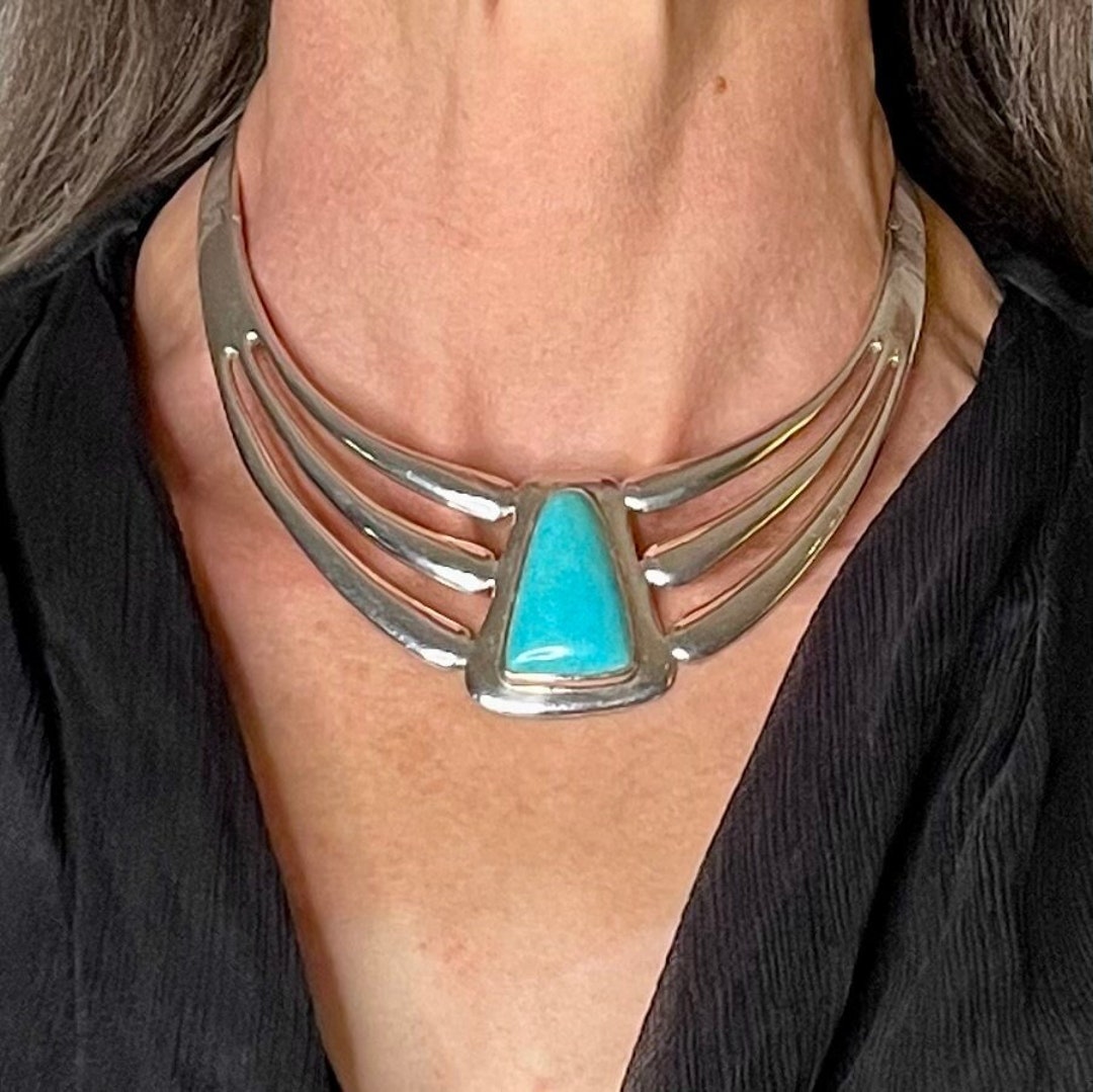 Large Turquoise Necklace Large Turquoise Pendant Turquoise Choker ...