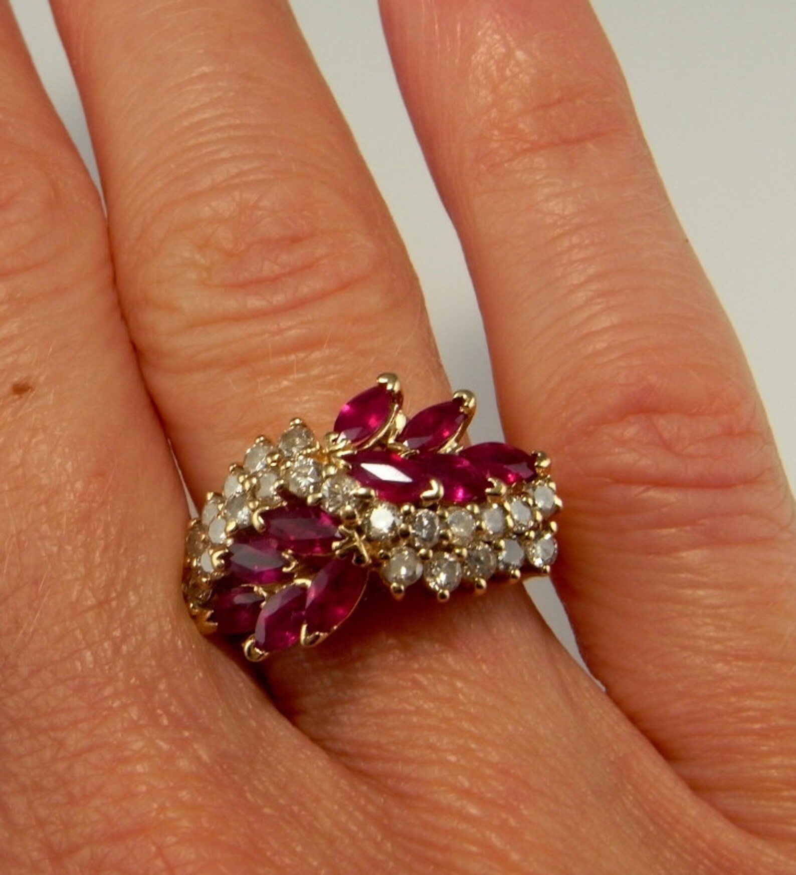 VIVID RED RUBY Ring 14K Red Ruby Diamond Ring Marquise Cut | Etsy