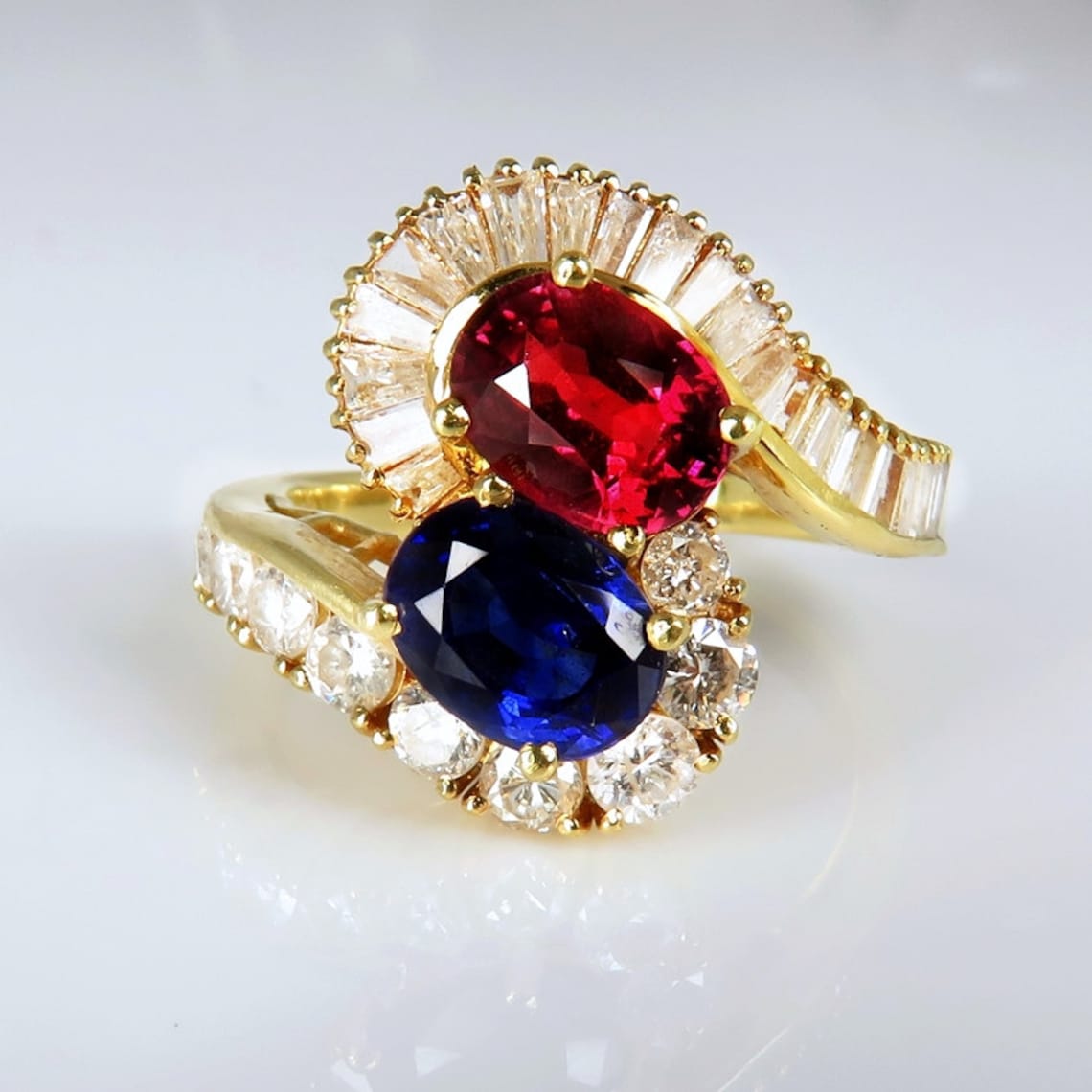 Toi Et Moi Color Engagement Ring Sapphire Ruby Wedding Ring - Etsy