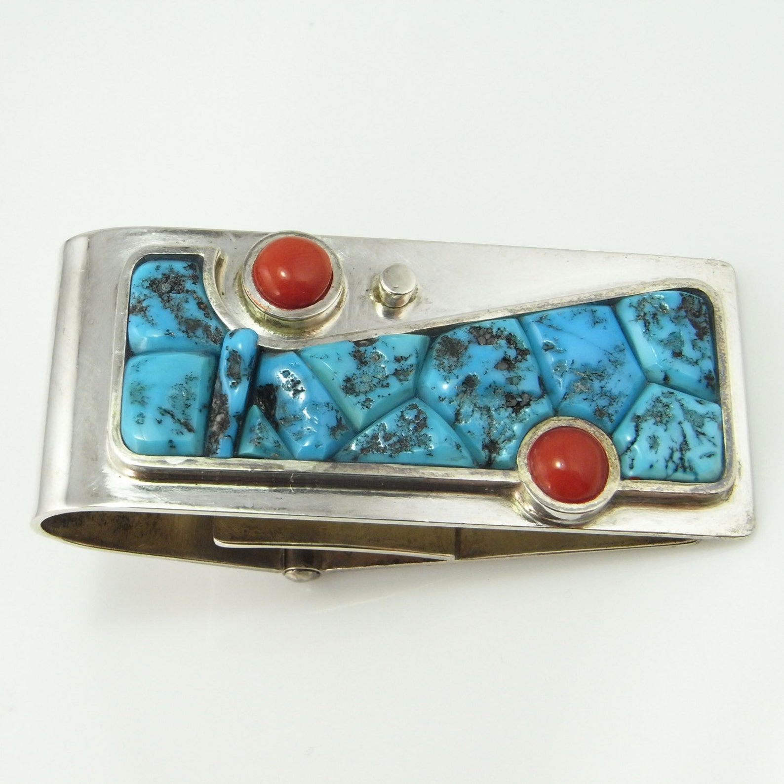 Coral Turquoise Money Clip Coral Jewelry Turquoise Silver Mens Jewelry ...
