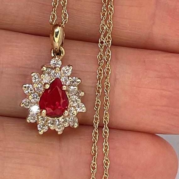 Natural Estate Tear Drop Ruby Pendant Necklace Gold R… - Gem