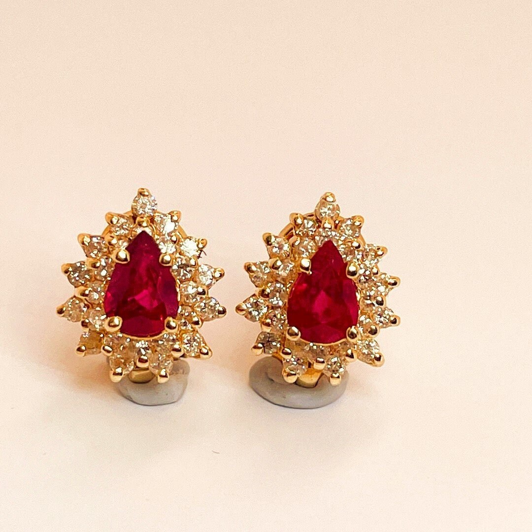 Red Ruby Earrings Ruby Diamond Earrings Ruby Cluster Earrings - Etsy