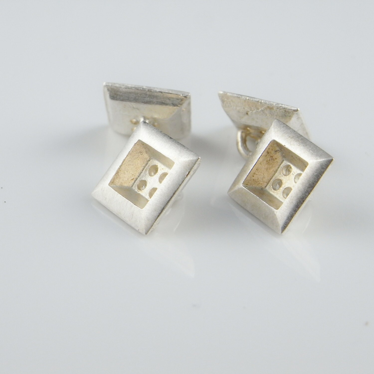 BUTTON Double Sided Sterling Silver Unique Art Deco Antique Cuff Links ...