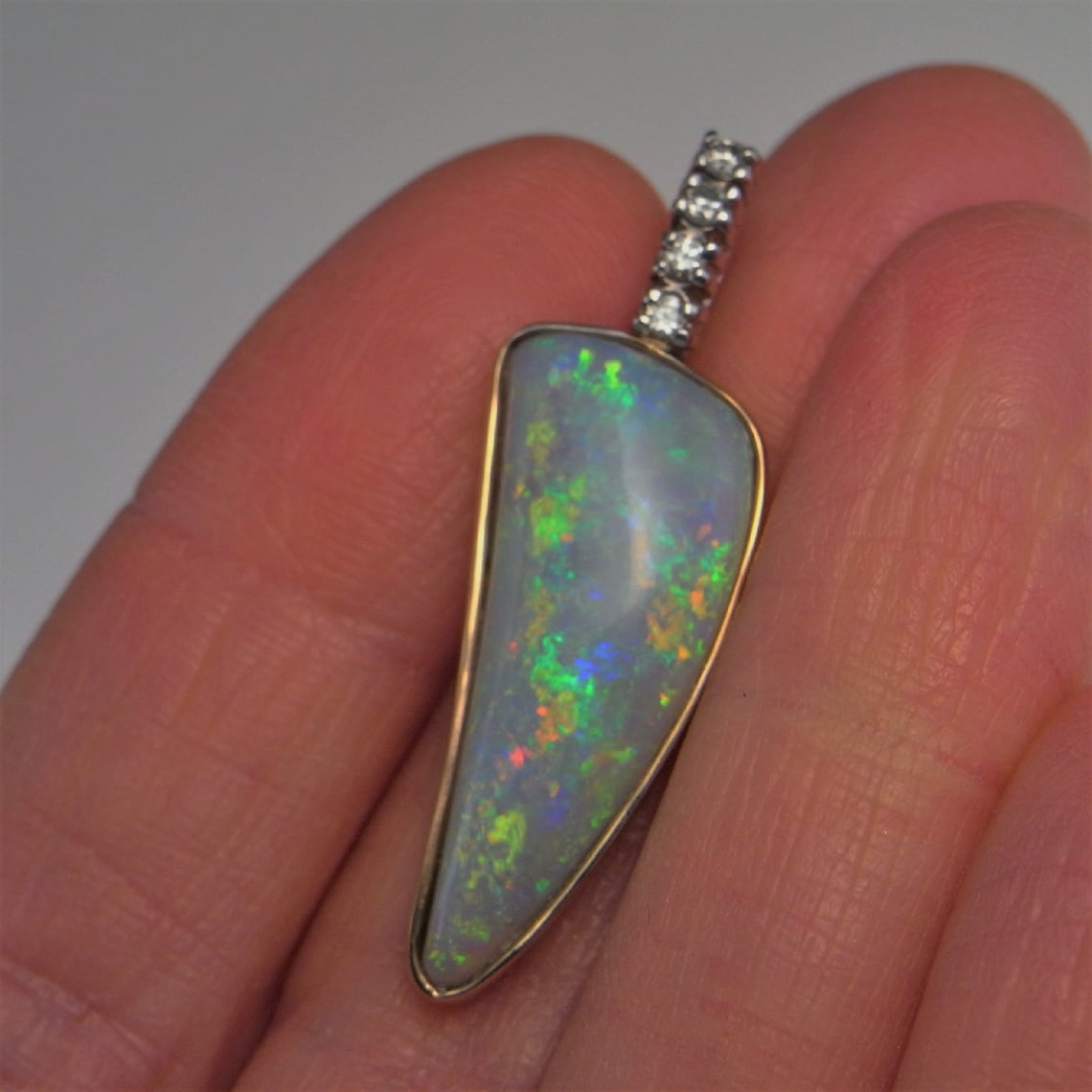 Large Australian Opal Diamond Pendant 14K White and Yellow | Etsy