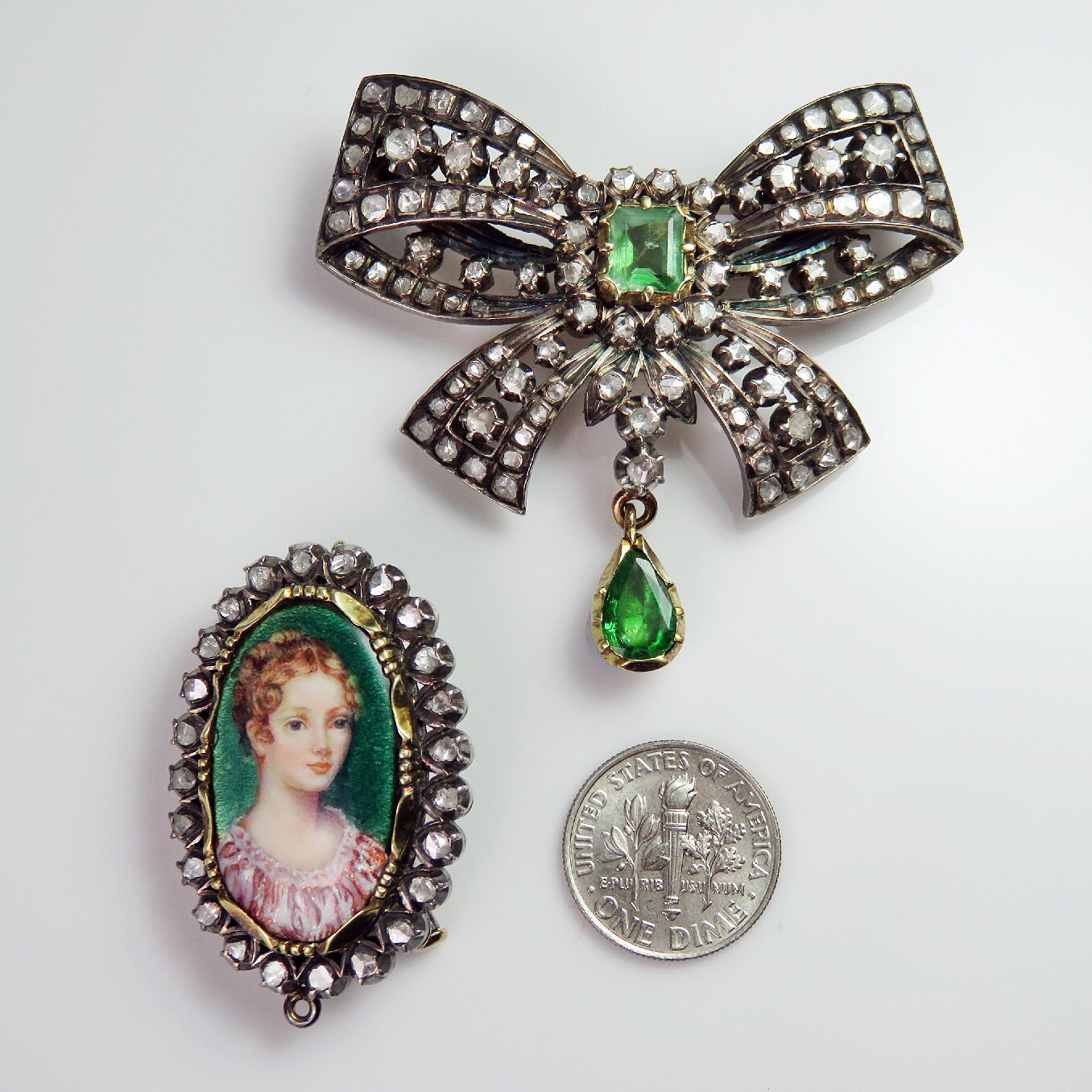 Emerald Brooch Pin Bow Brooch Georgian Jewelry Antique | Etsy