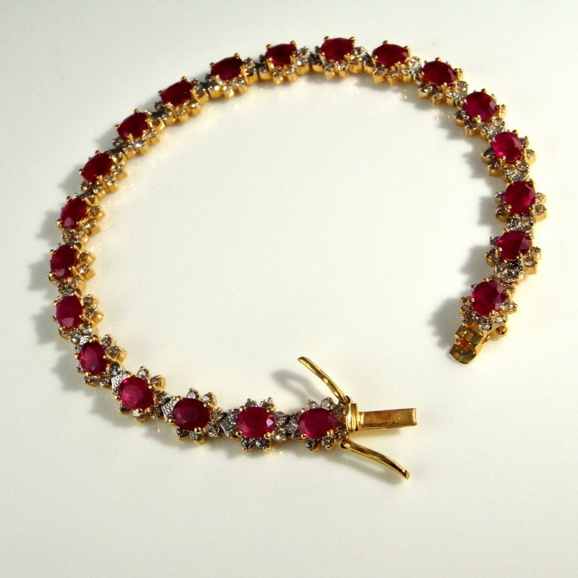 Red Ruby Diamond Tennis Bracelet 18k 18kt 750 Yellow Gold Etsy