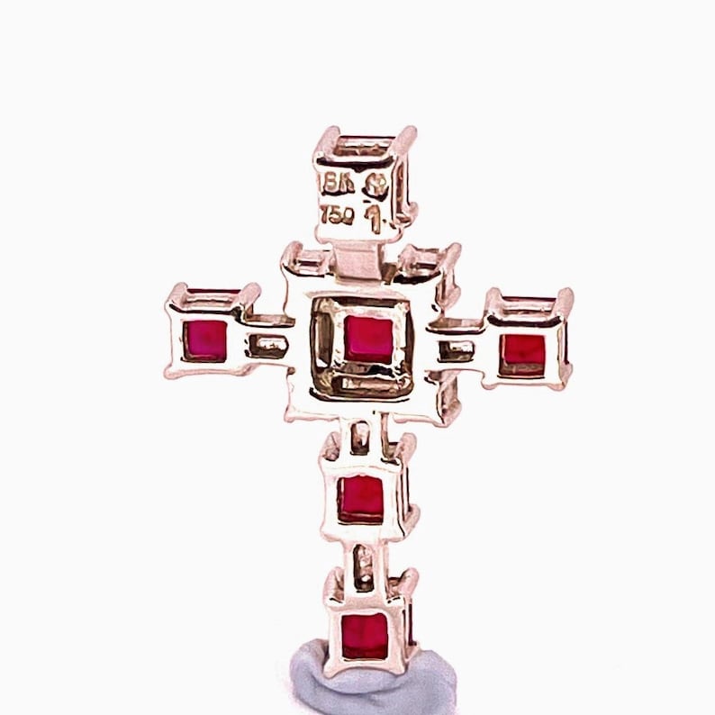 Unheated Ruby Diamond Cross 18K White Gold Crucifix Religious Christian ...