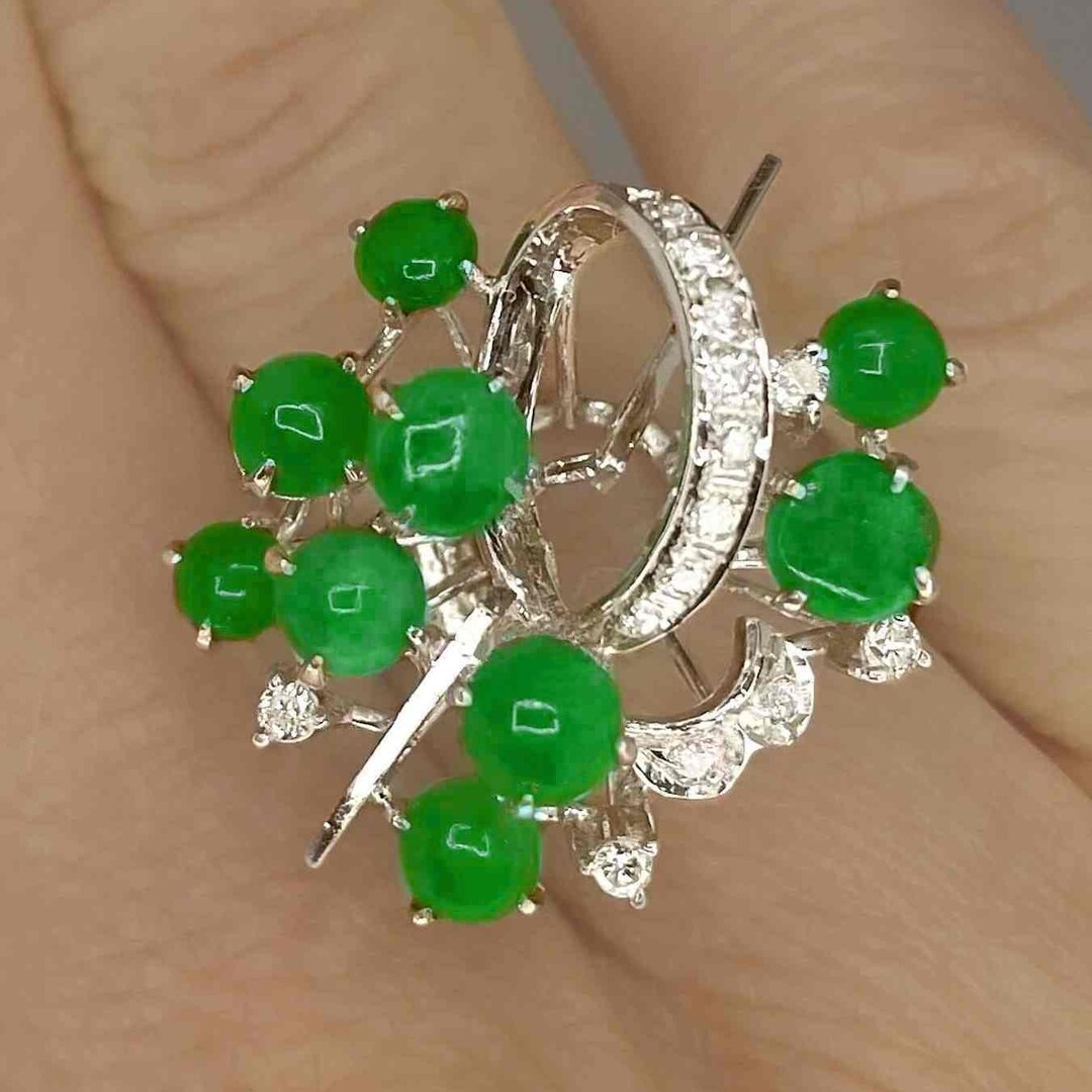 Unique Green Jade Diamond 14K Cocktail Ring One of a Kind Jadeite Jade ...
