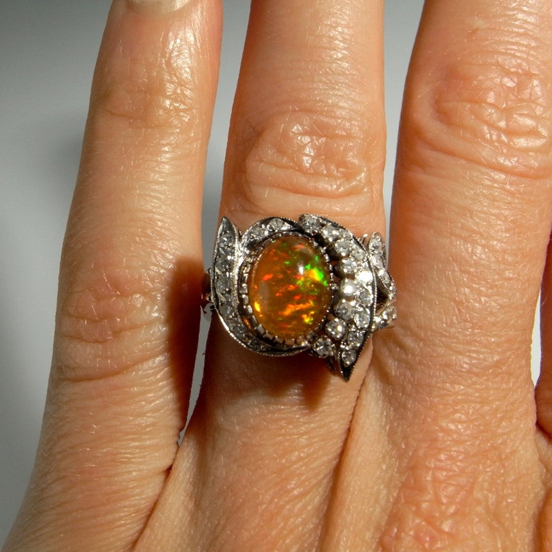 Precious Fire Opal Ring Fire Opal Diamond Ring Fire Opal Engagement ...