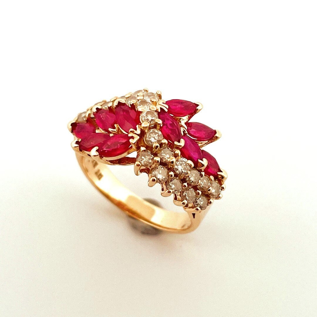 VIVID RED RUBY Ring 14K Red Ruby Diamond Ring Marquise Cut Ruby Ring Ruby Engagement Ring Ruby ...