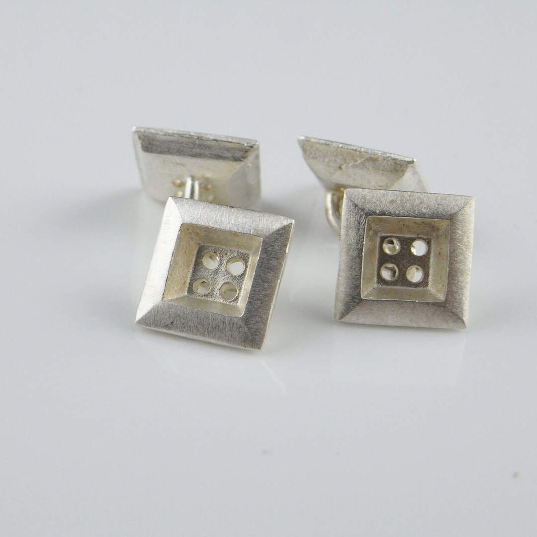 BUTTON Double Sided Sterling Silver Unique Art Deco Antique Cuff Links ...