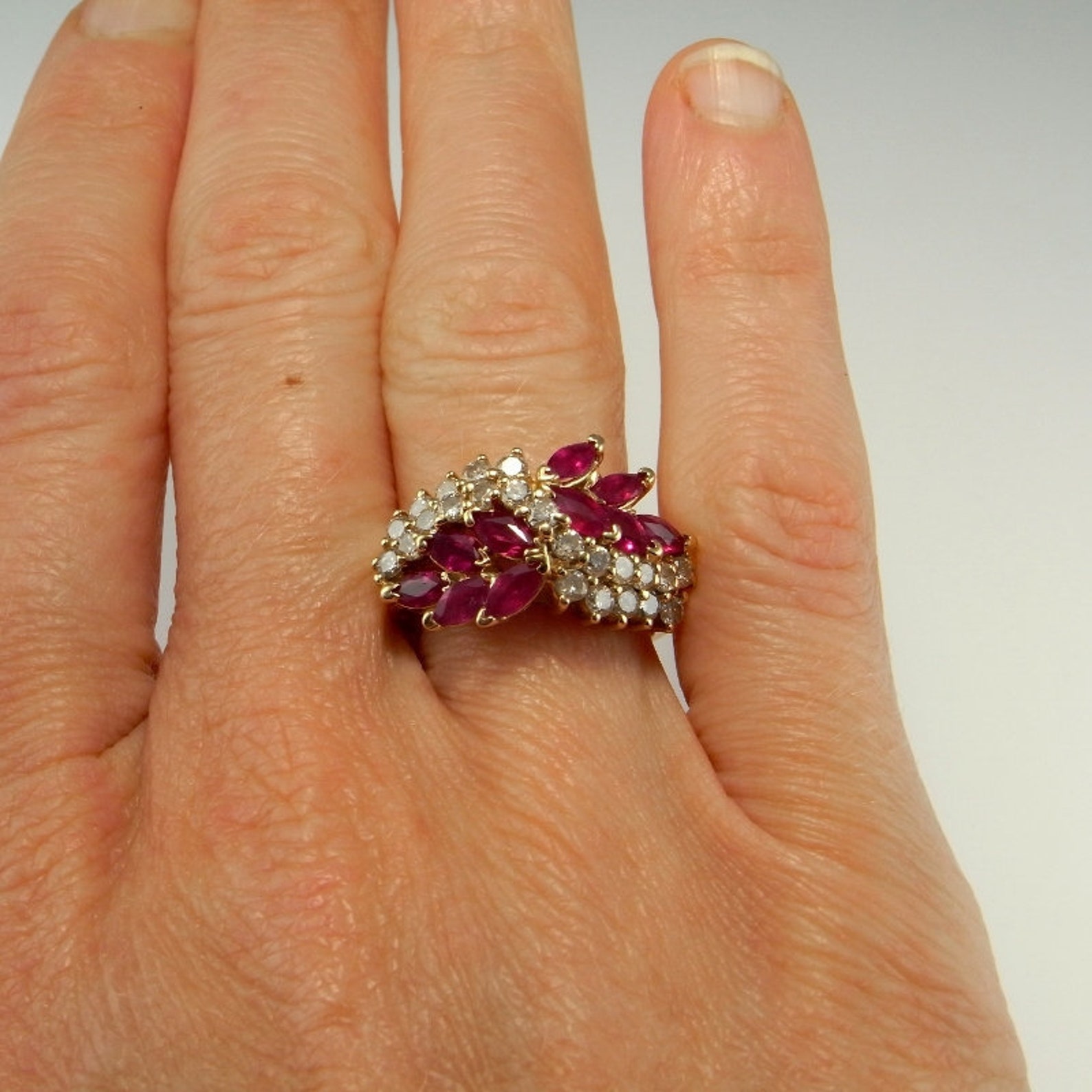 VIVID RED RUBY Ring 14K Red Ruby Diamond Ring Marquise Cut | Etsy